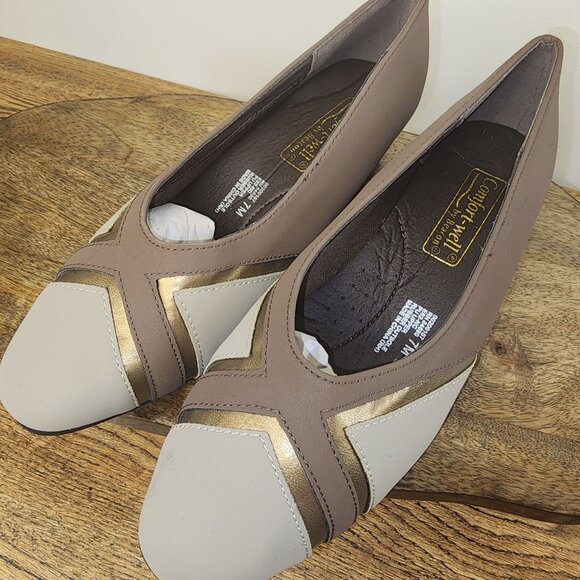 Beacon | Shoes | Comfort Well By Beacon Suede Look Taupe And Gold Wedge ...